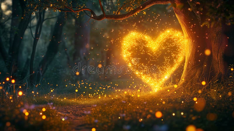 A Twilight Forest Where Fireflies Create a Symphony of Light, Forming ...