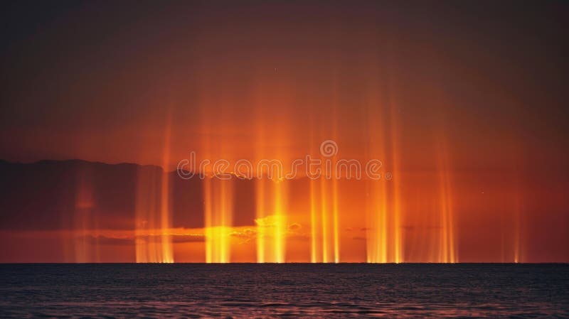 As the Sun Dips Below the Horizon Glowing Shafts of Light Extend ...