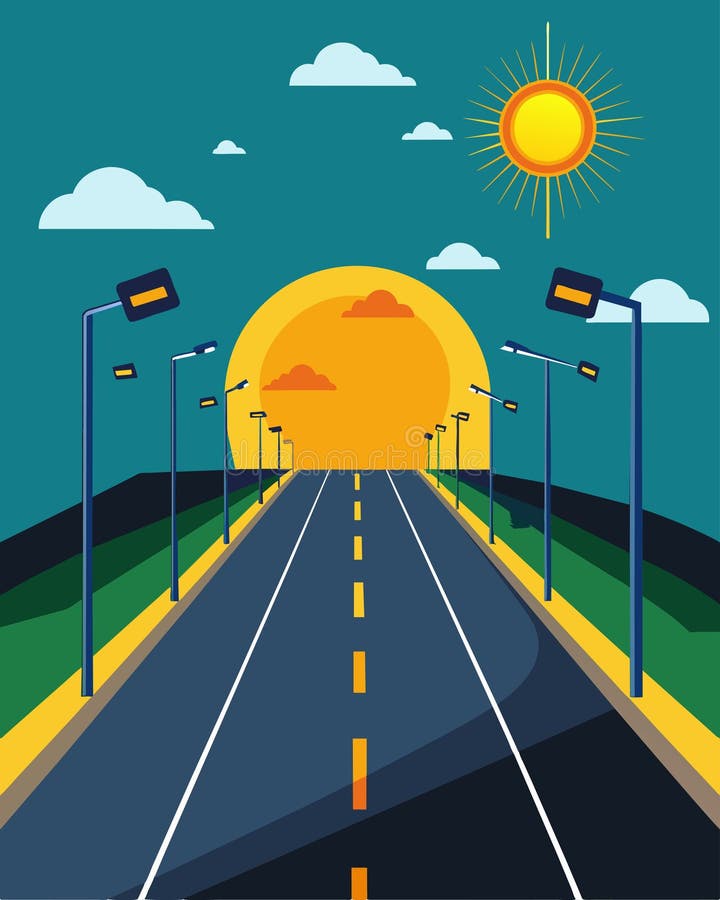 As the Sun Rises the Solarpowered Highway Lights Automatically Switch ...