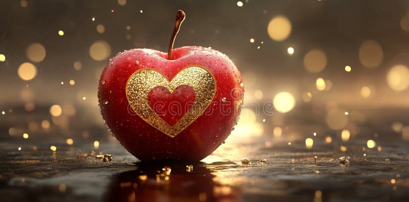 As the Sun Sets, a Bright Red Apple with a Heart-shaped Core Splashes ...