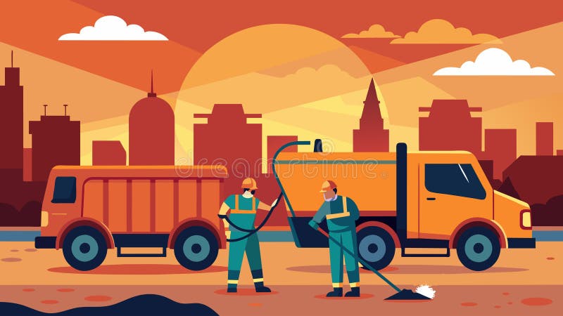 As the Sun Sets on the Construction Site a Technician is Using a ...