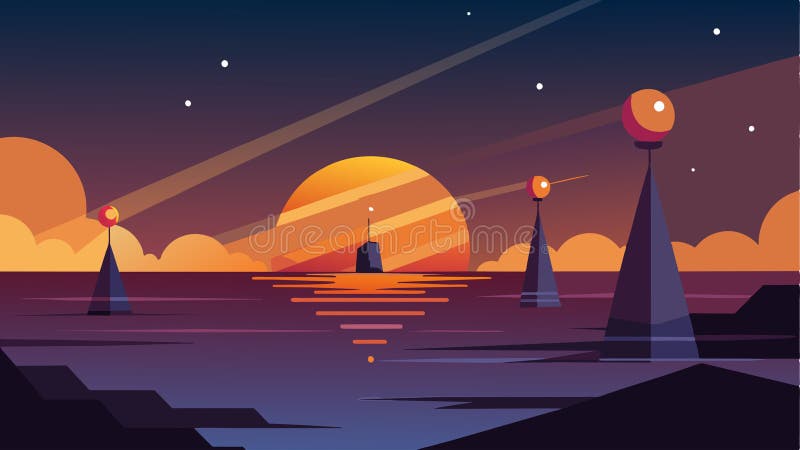 As the Sun Sets the EVTOLs Switch on Their Navigation Lights Creating a ...