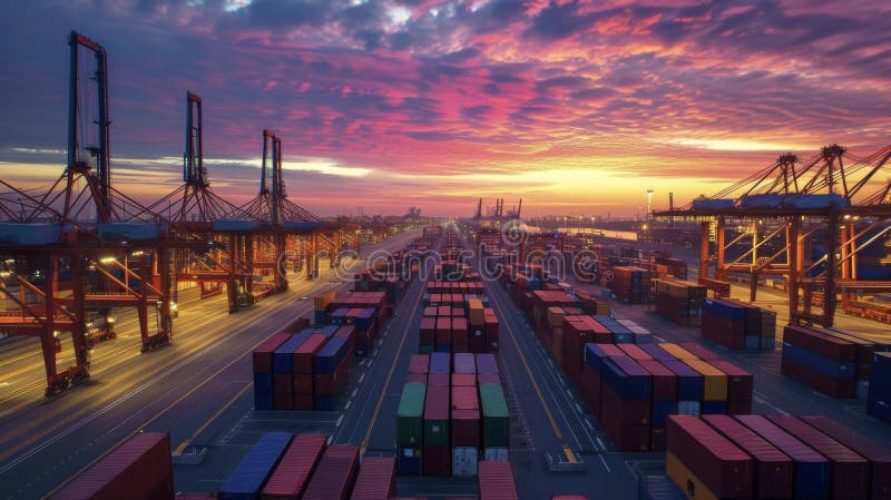As the Sun Sets on the Horizon the Container Terminal Remains a Hive of ...