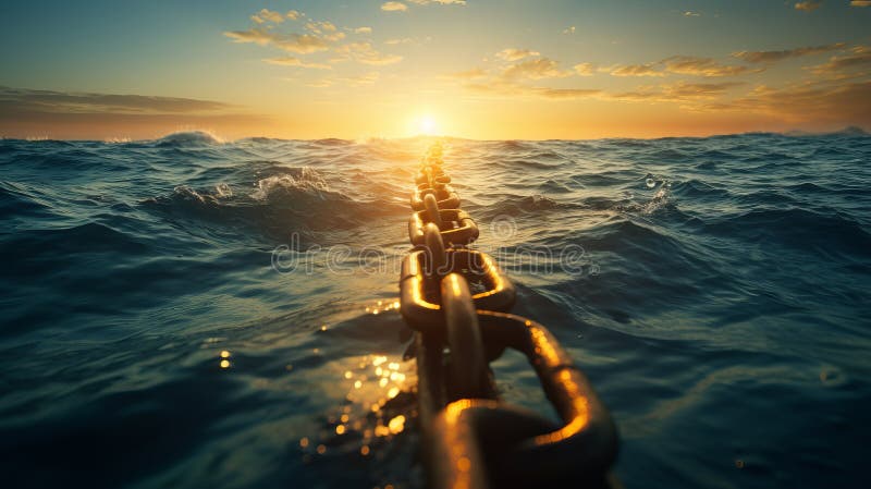 Endless Chain Stretches Across Tranquil Ocean at Sunset. Generative AI ...