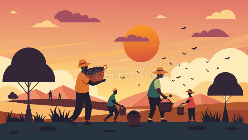 As the Sun Sets the Workers Begin To Pack Up Their Tools and Baskets ...