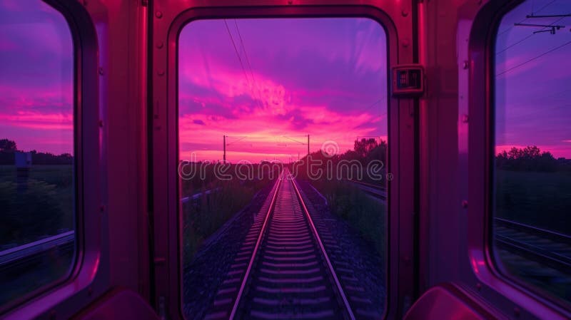 As the Sun Sinks Lower the Train Tracks are Cast in a Pink and Purple ...