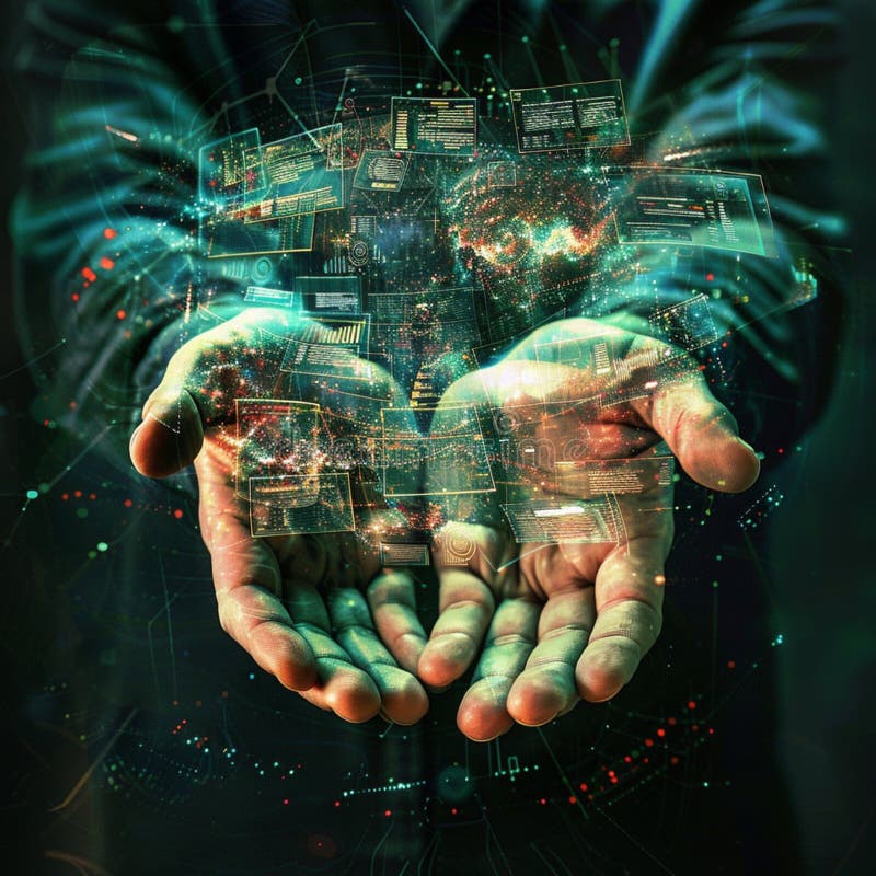 Hands Holding Technology Symbols for Business Concepts. Stock ...