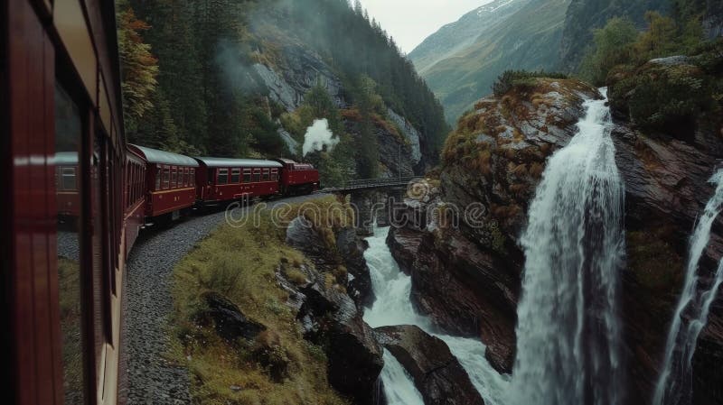 As the Train Moves through the Mountains Waterfalls Seem To Follow Its ...