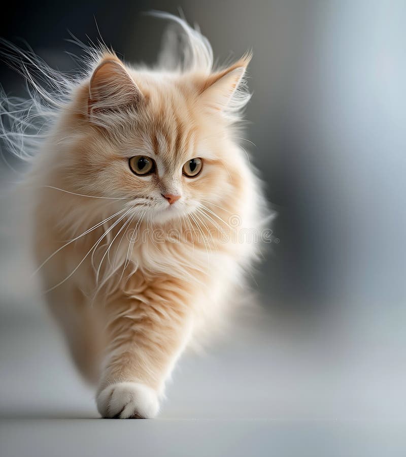 Dynamic Leader: the Fluffy Cat on a High-Speed Windy Adventure Stock ...