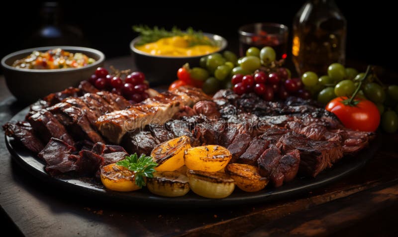 Asado Plate in a Rustic Setting Stock Illustration - Illustration of ...