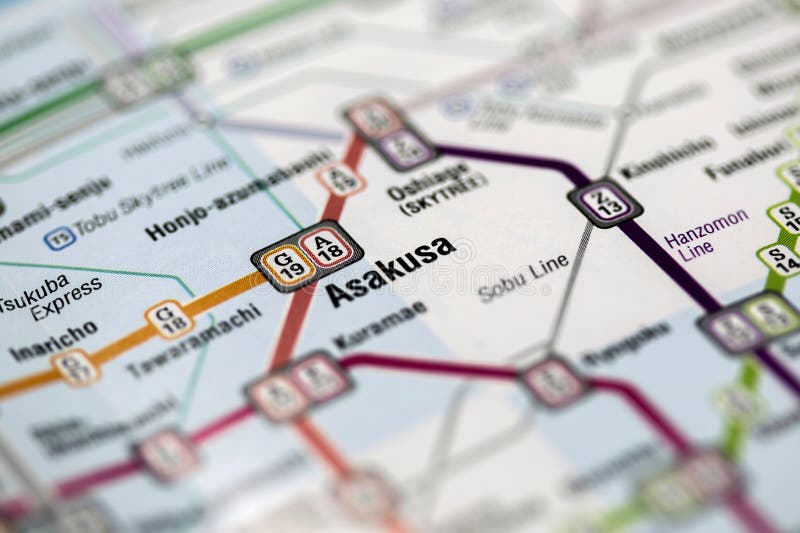 Asakusa metro stations map stock image. Image of destination - 82586841