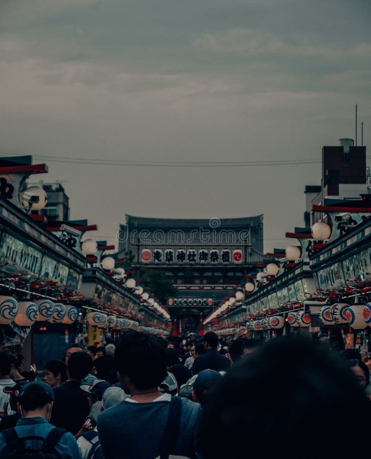 Temple in Tokyo with a Large Crowd Gathered in Front of it in the ...