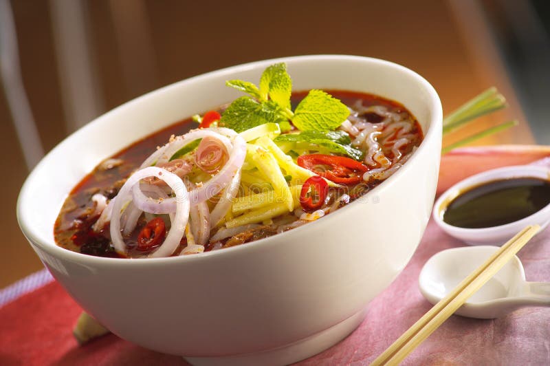 Asam Laksa Noodle Kampung Fish or Penang Laksa Stock Image - Image of ...