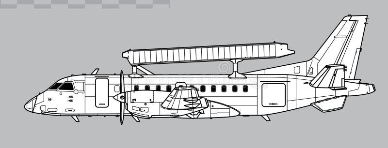 ASC 890. Saab 340 AEWC. Vector Drawing of Airborne Early Warning and ...