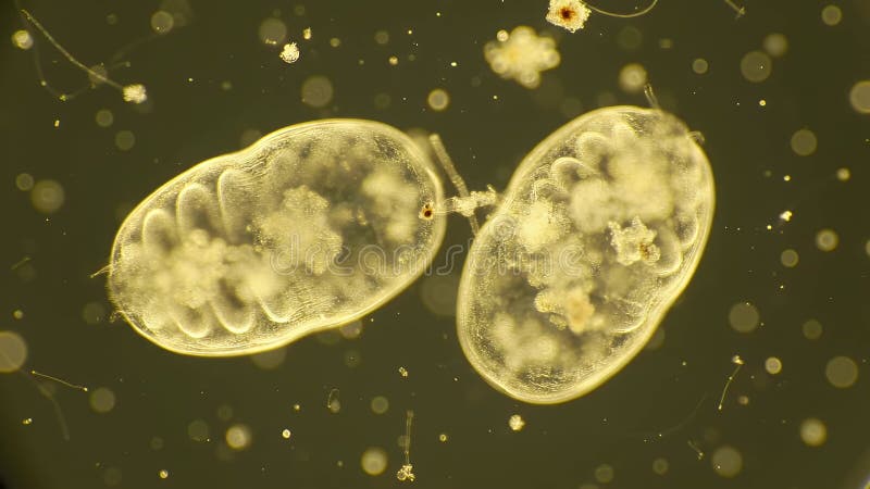 Two Ascaris Lumbricoides Parasitic Roundworms Floating in Microscopic ...