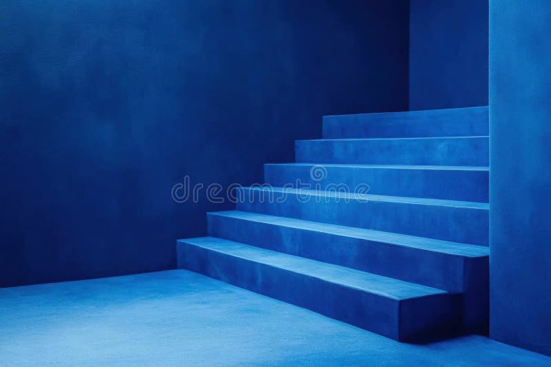 Ascend Blue Steps, Minimalist Abstraction with Stairway Concept Stock ...