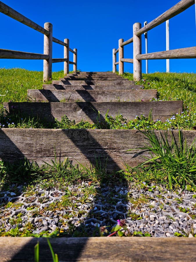 Ascend the Steps: Wooden Staircase Viewed from Below Stock Photo ...
