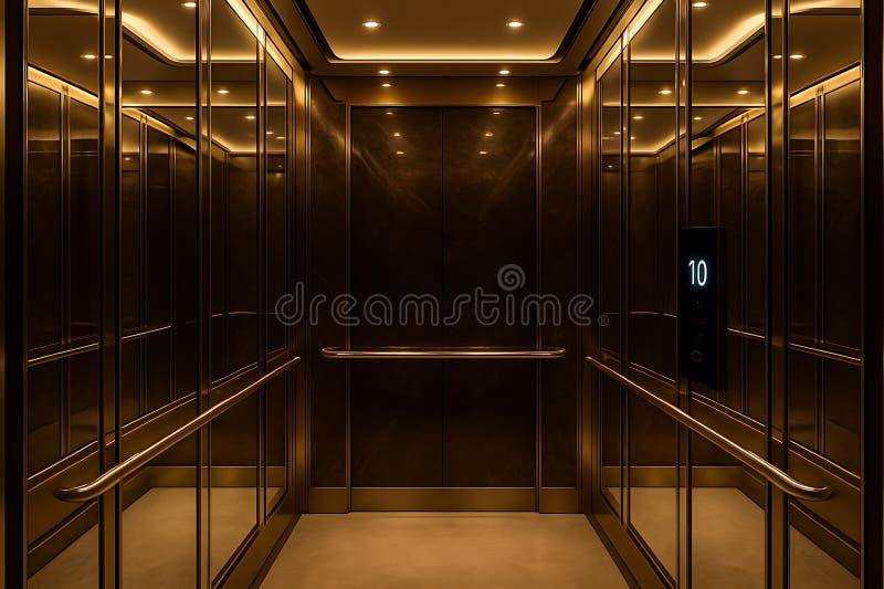 Stepping into Sophistication a Luxurious Gold Elevator Ascends To the ...