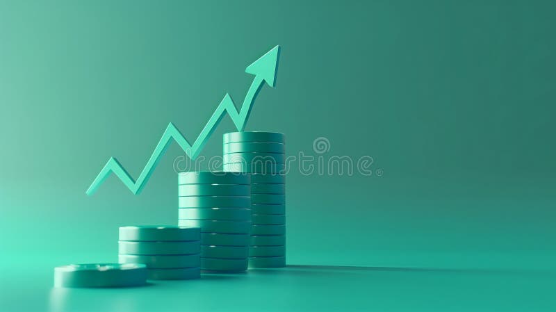 Ascending Arrow on Coin Stack 3D Render Stock Illustration ...