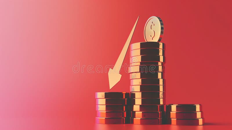 Ascending Arrow on Coin Stack 3D Render Stock Illustration - Illustration of increase, growth ...