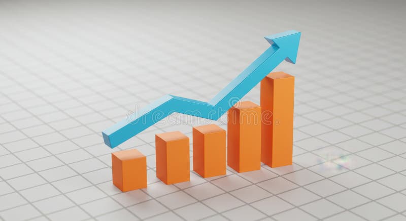 Ascending Bar Chart with Blue Arrow Indicating Growth on Grid ...