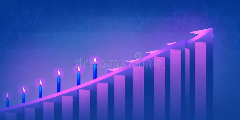 Ascending Bar Graph with Candles Atop Each Bar and a Rising Arrow in a ...