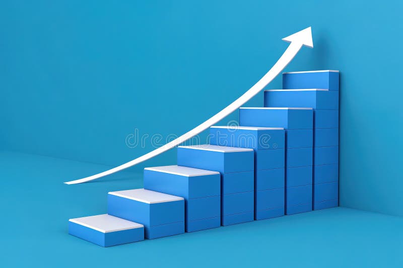Ascending Blue Blocks Chart Growth, Success, Progress 3D Render Stock ...