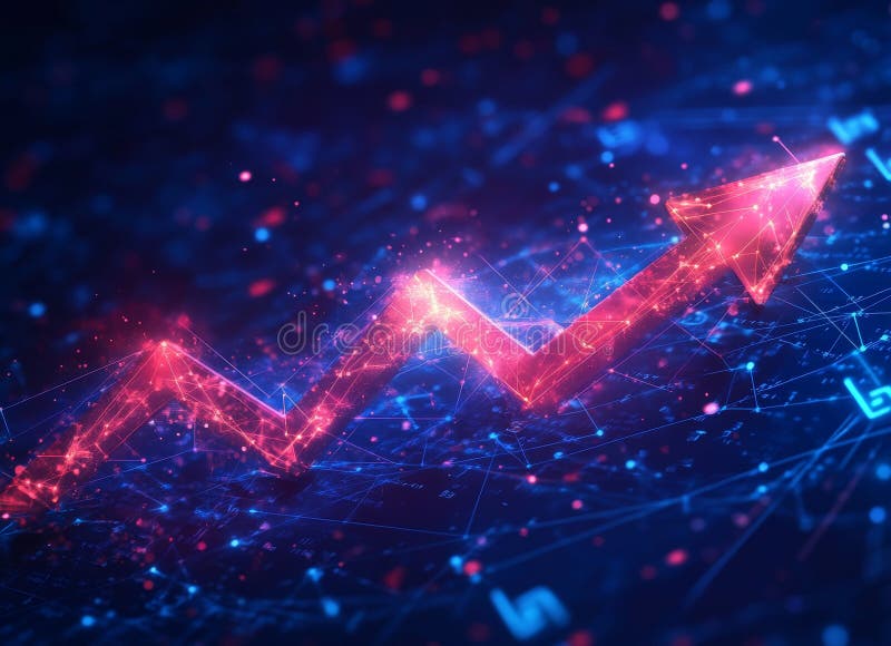 Ascending a Curved Path, Glowing Blue Arrows Stand Out Against a Dark ...