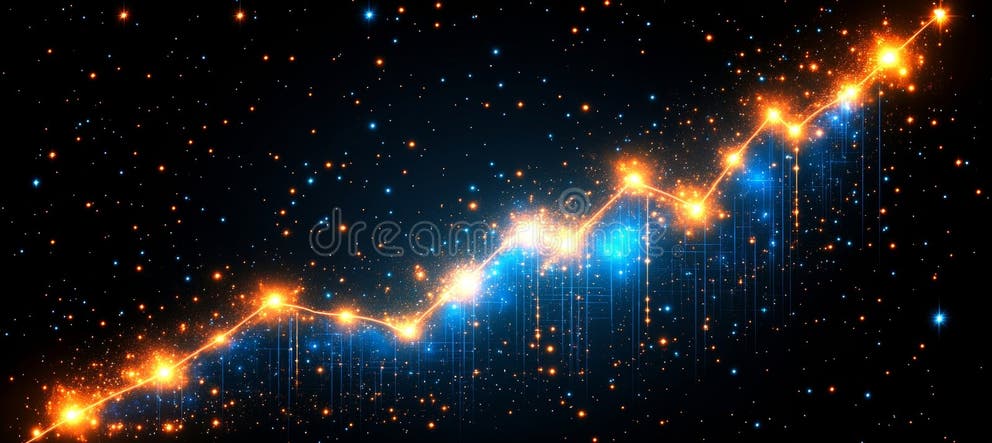 Ascending Glowing Line Graph on a Dark Background with Orange Dots and ...