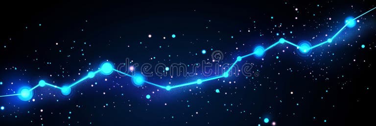 Ascending Growth Glowing Cyan Line Chart on Dark Blue Background with ...