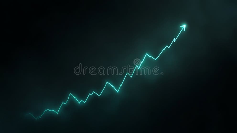 Ascending Light Blue Line Chart on a Dark Background, Representing ...
