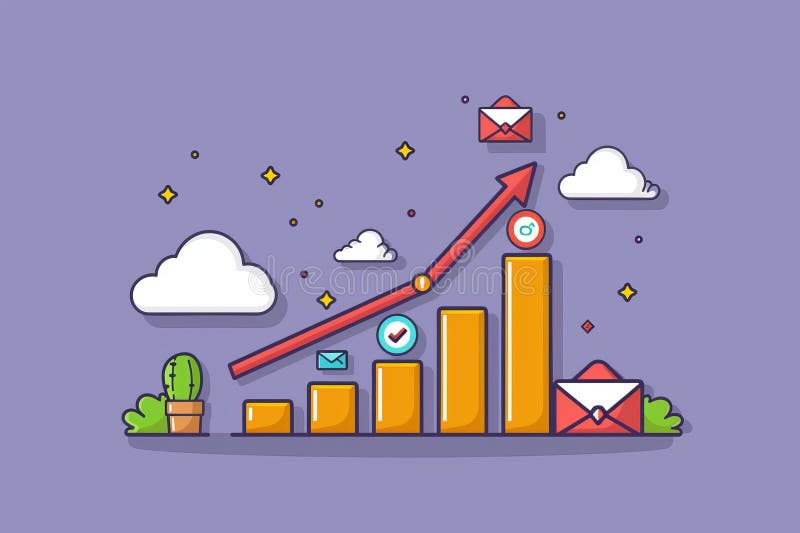 Ascending Line Graph with Email Icon at Peak Symbolizing Successful ...