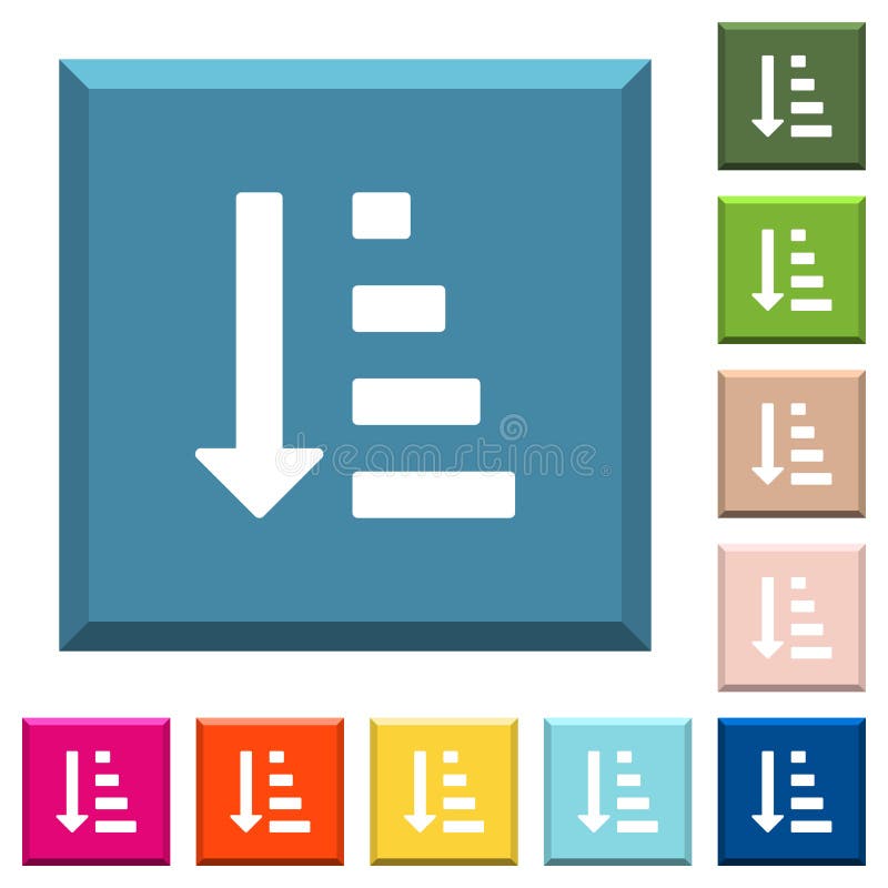 Ascending Ordered List Mode White Icons on Edged Square Buttons Stock ...