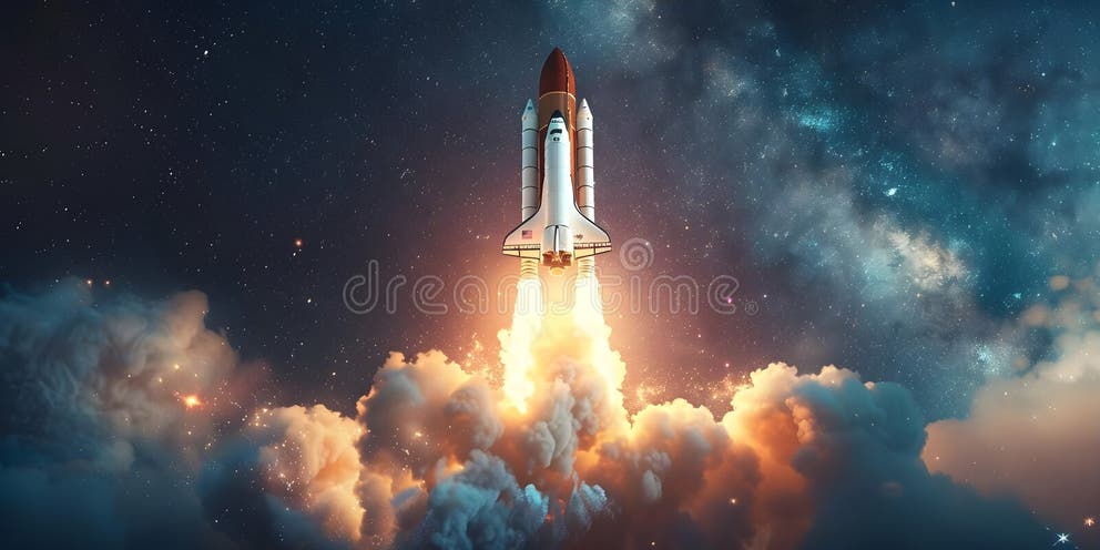Ascending Rocket Launches Hope into the Celestial Unknown. Concept ...