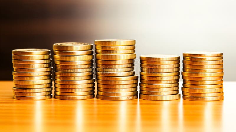 Ascending Rows of Gold Coins on White Background: Financial Growth and ...