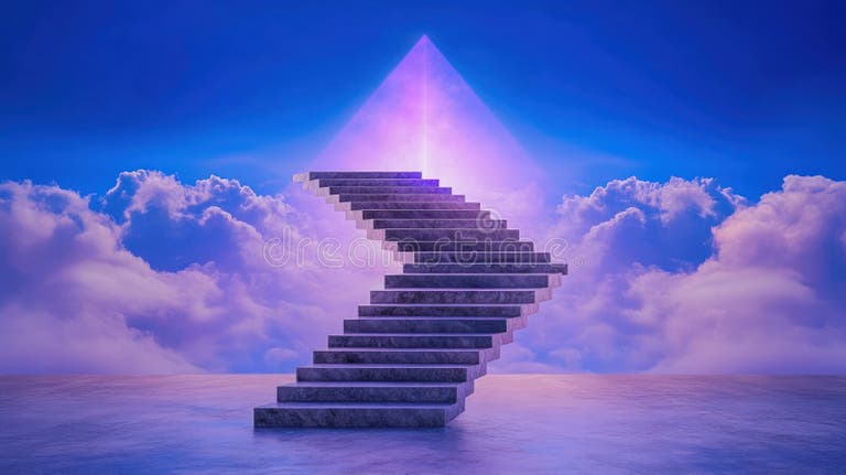Ascending Stone Stairs To Heavenly Clouds with Bright Light ...