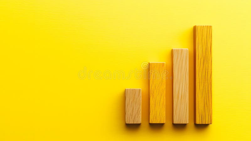 Ascending Wooden Blocks Graph on Yellow Background Growth Progress ...