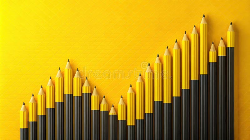 Ascending Yellow and Black Pencils Forming a Growth Chart. Generative ...