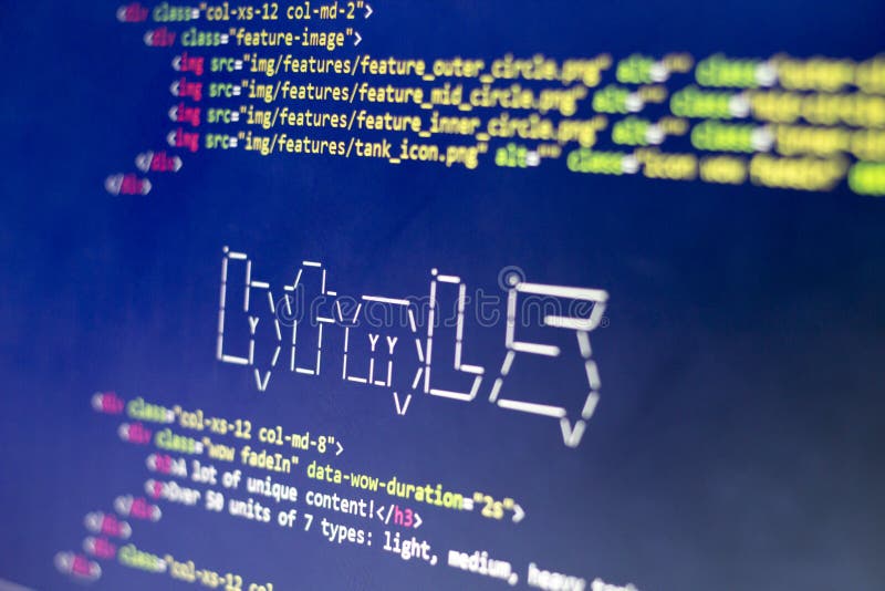 ASCII Art of HTML Technology Name and Real HTML Code Aside Editorial ...