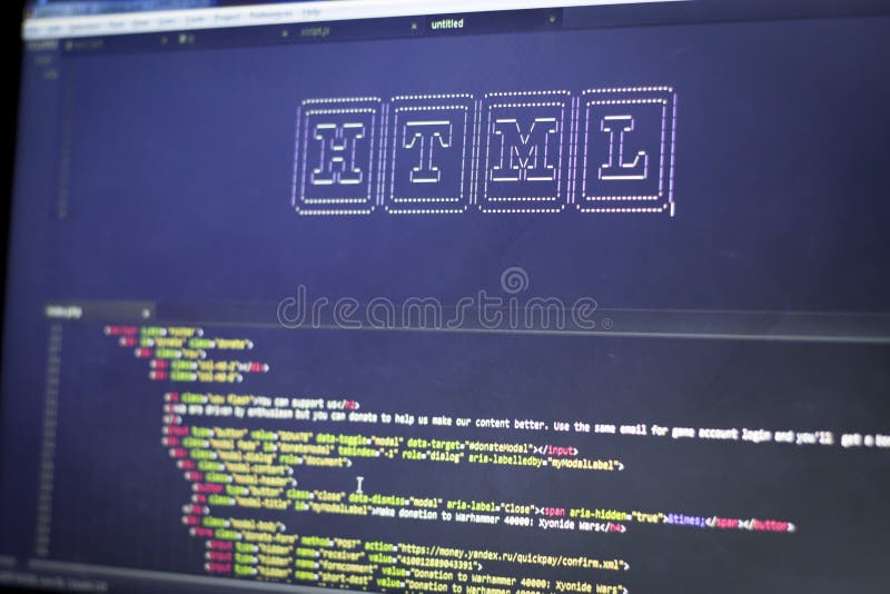 ASCII Art of HTML Technology Name and Real HTML Code Aside Editorial ...