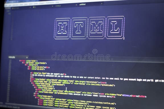ASCII Art of HTML Technology Name and Real HTML Code Aside Editorial ...