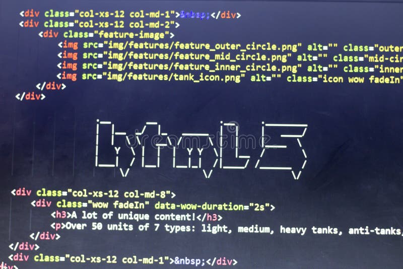 ASCII Art of HTML Technology Name and Real HTML Code Aside Editorial ...