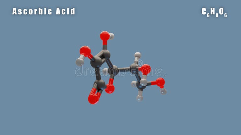 Ascorbic Acid Molecule of C6H8O6 3D Conformer Render. Food Additive ...