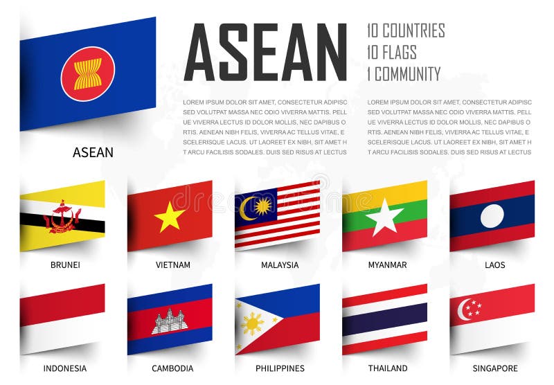 ASEAN And Membership Flag On 3D Map Southeast Asia Perspective View And ...