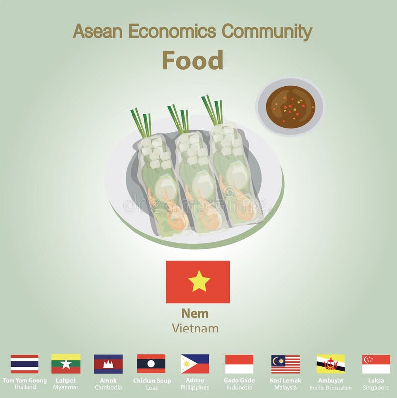 Asean Economics Community AEC Food Set Stock Vector - Illustration of ...
