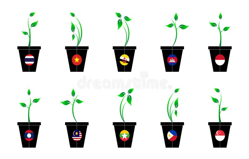 Asean Flag with Young Tree Growing, Asean Flag with Sabling Vases Stock ...
