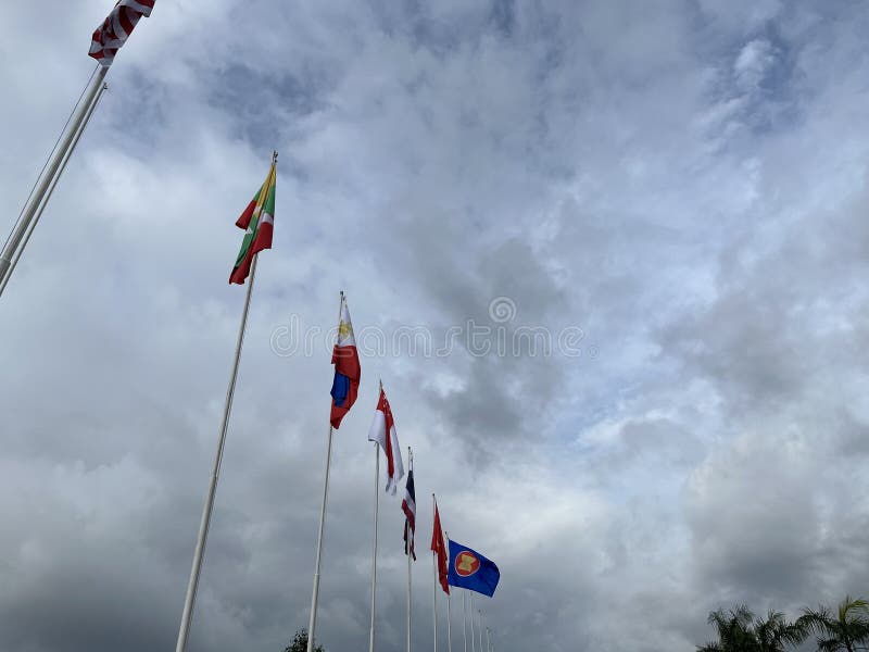 Nations Flags on Blue Sky and White Cloud. Stock Image - Image of group ...