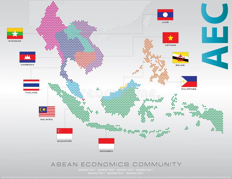 Asean Map Dotted Style Illustration, for Background Stock Illustration ...