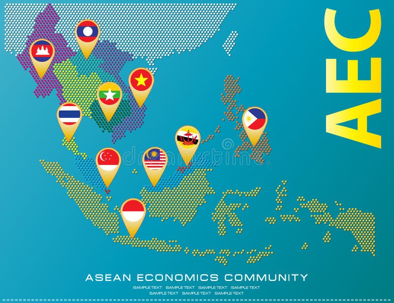Asean Map Dotted Style Illustration, for Background Stock Illustration ...