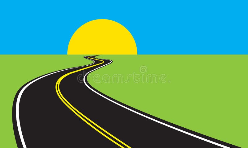 Slingerende Asfaltweg En Groen Landschap Vector Illustratie ...